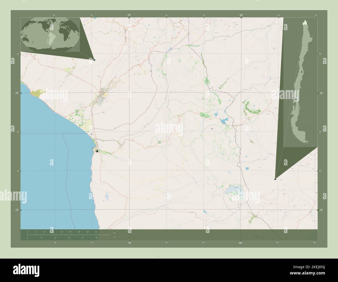 Arica y Parinacota, region of Chile. Open Street Map. Locations of ...