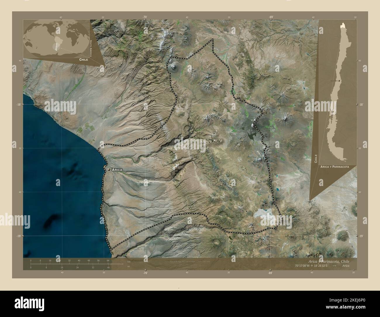 Arica y Parinacota, region of Chile. High resolution satellite map ...