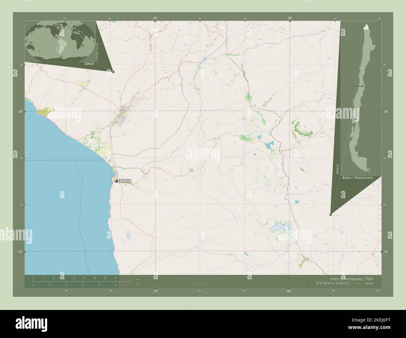 Arica y Parinacota, region of Chile. Open Street Map. Locations and ...