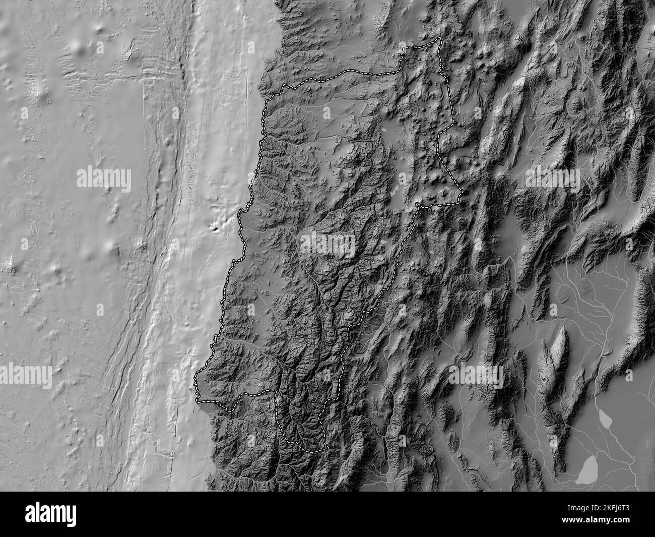 Atacama, region of Chile. Bilevel elevation map with lakes and rivers ...