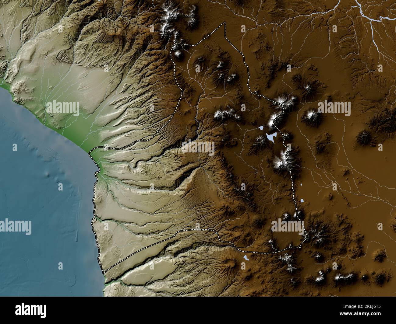 Arica y Parinacota, region of Chile. Elevation map colored in wiki ...