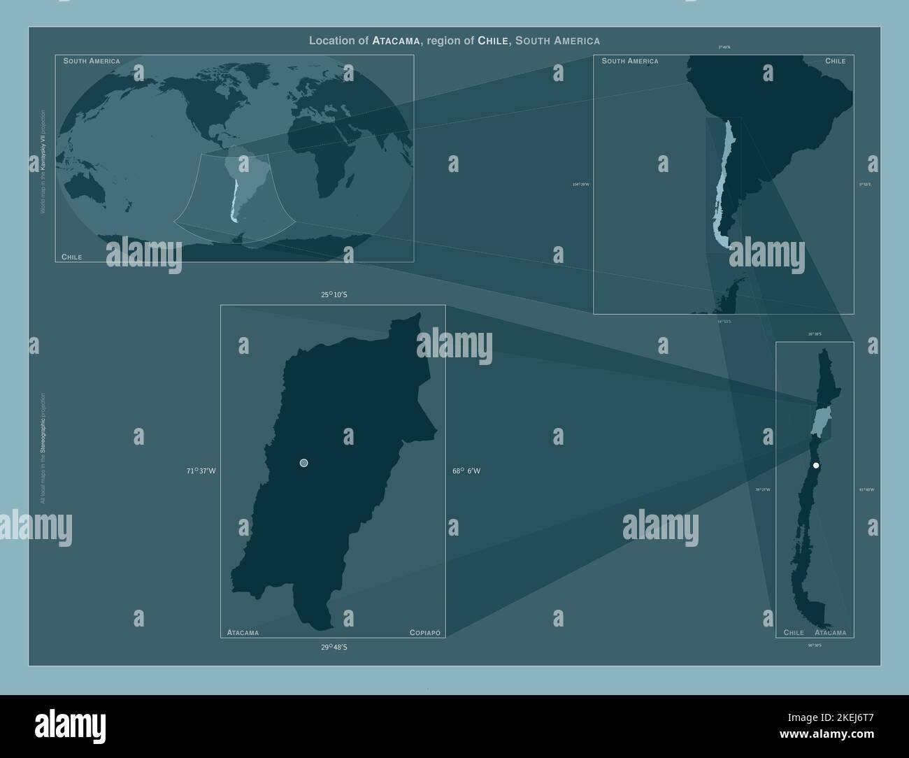 Atacama, region of Chile. Diagram showing the location of the region on ...