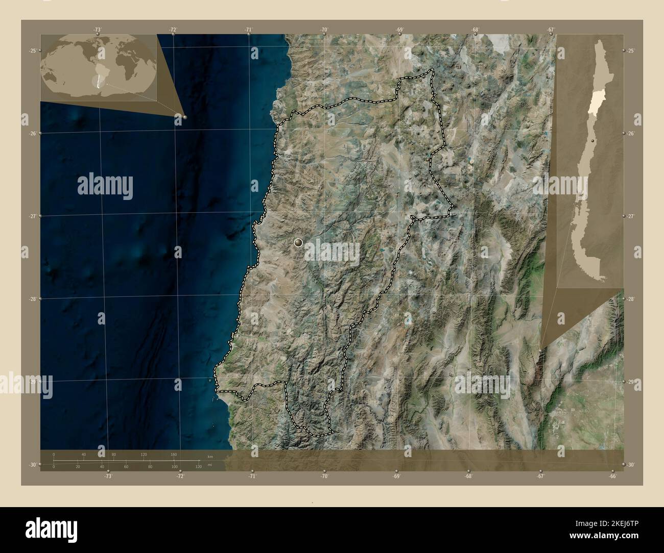 Atacama, region of Chile. High resolution satellite map. Corner ...