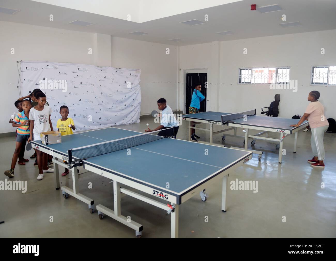 Gaborone, Botswana's capital city. 8th Nov, 2022. Kids practice table ...