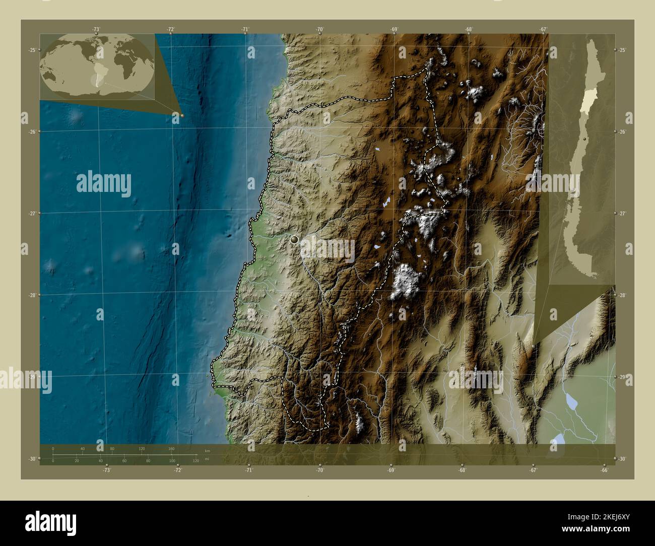 Atacama, region of Chile. Elevation map colored in wiki style with ...