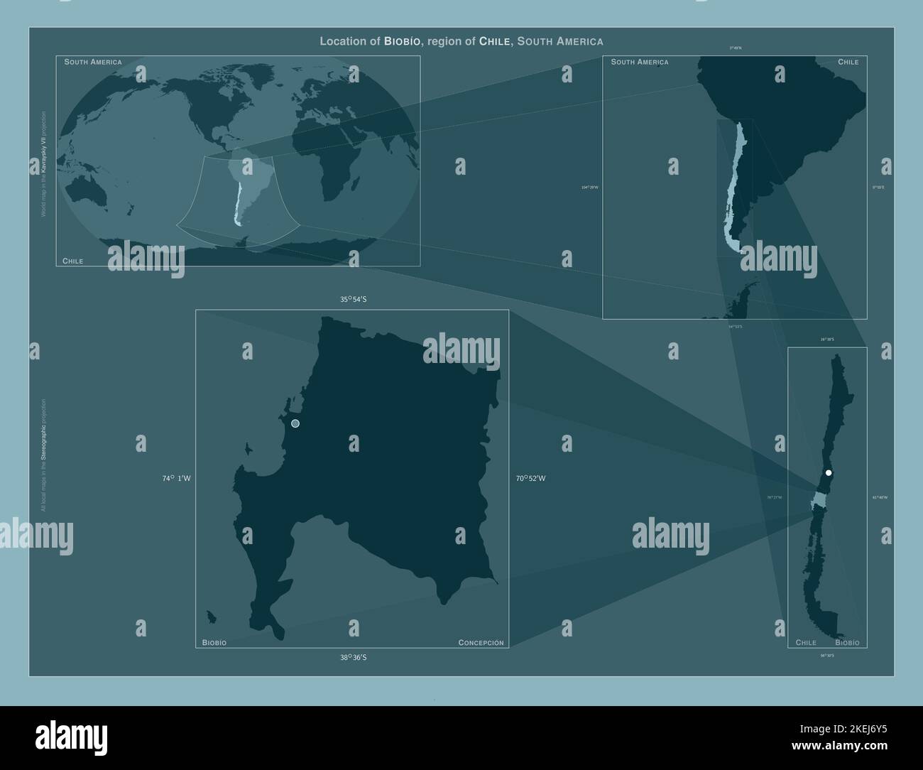 Bio-Bio, region of Chile. Diagram showing the location of the region on ...
