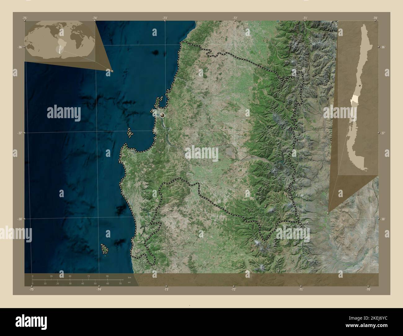 Bio-Bio, region of Chile. High resolution satellite map. Corner ...