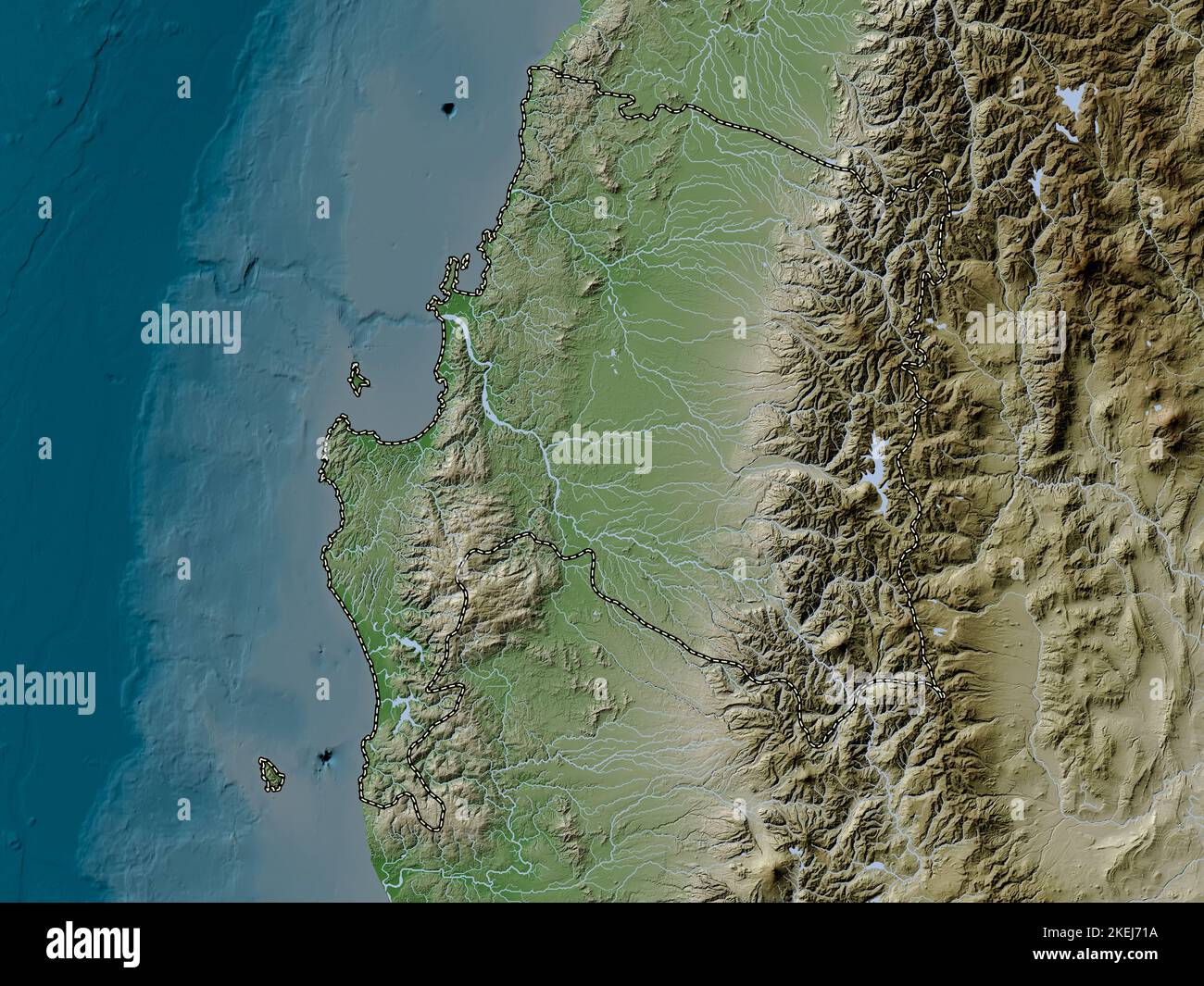 Bio-Bio, region of Chile. Elevation map colored in wiki style with ...