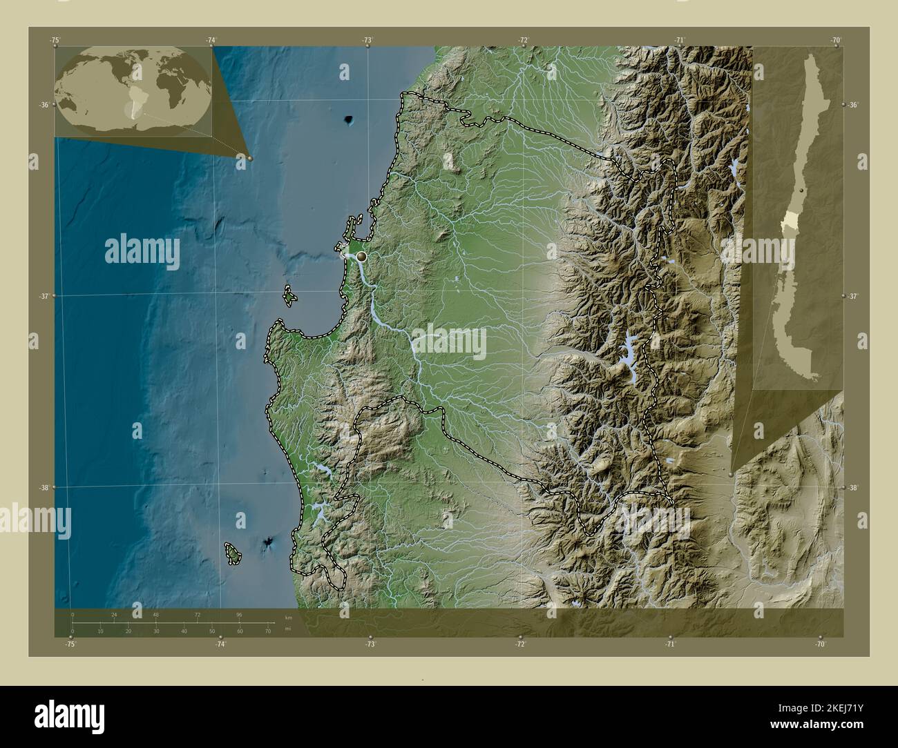 Bio-Bio, region of Chile. Elevation map colored in wiki style with ...