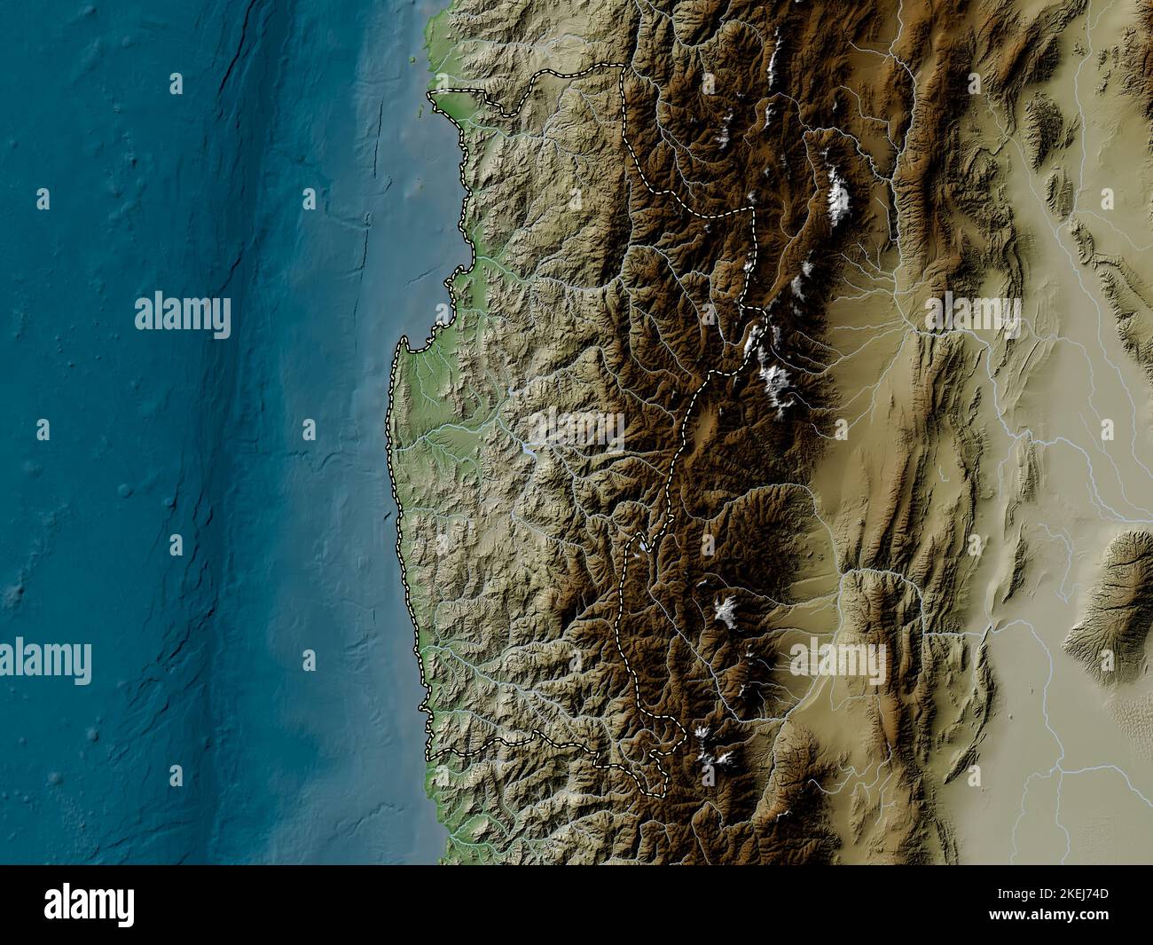 Coquimbo, region of Chile. Elevation map colored in wiki style with ...