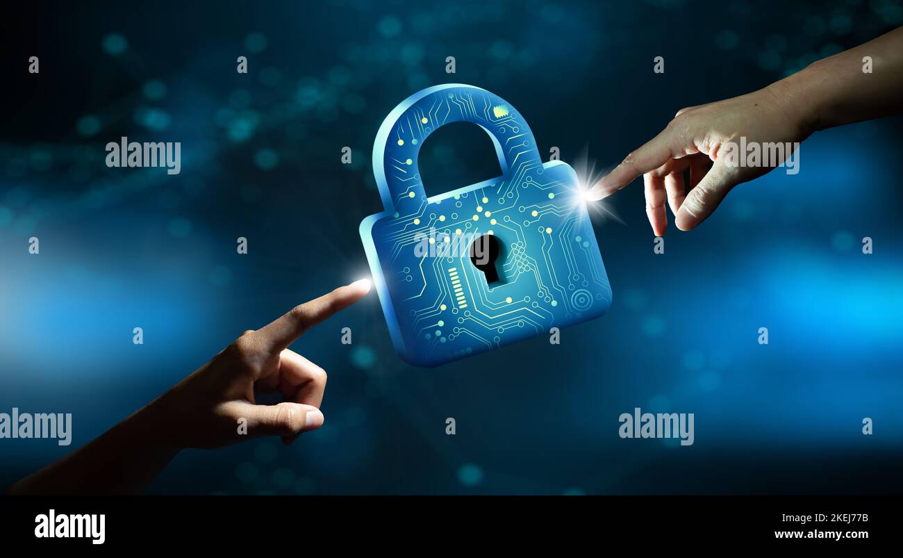 Businessman hands pointing Keyhole in data security. Cyber data and ...