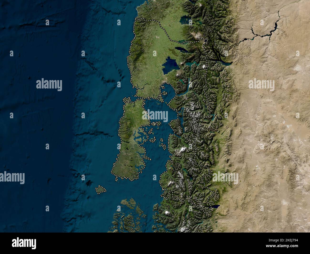 Los Lagos, region of Chile. Low resolution satellite map Stock Photo - Alamy