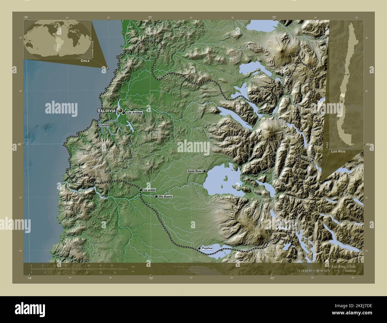 Los Rios, region of Chile. Elevation map colored in wiki style with ...