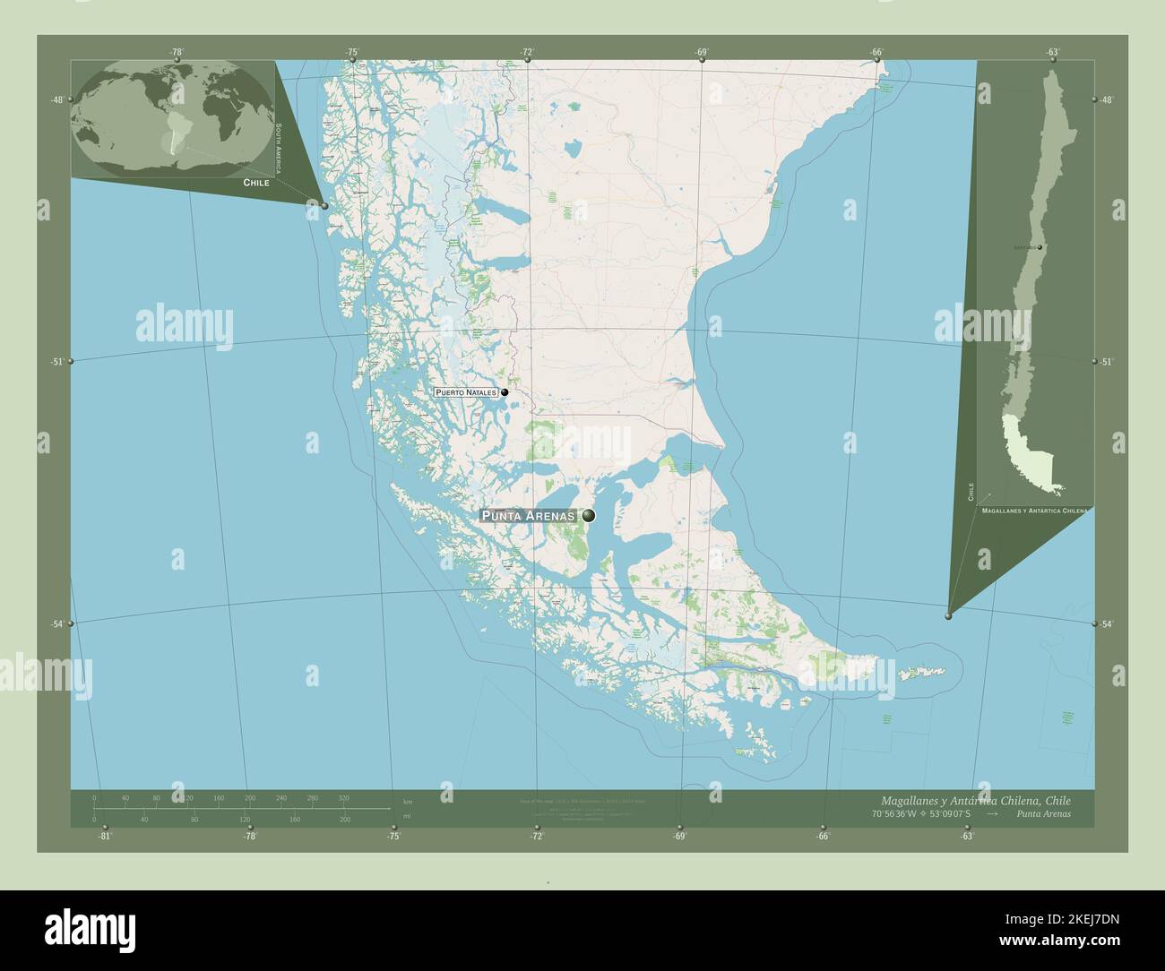 Magallanes y Antartica Chilena, region of Chile. Open Street Map ...
