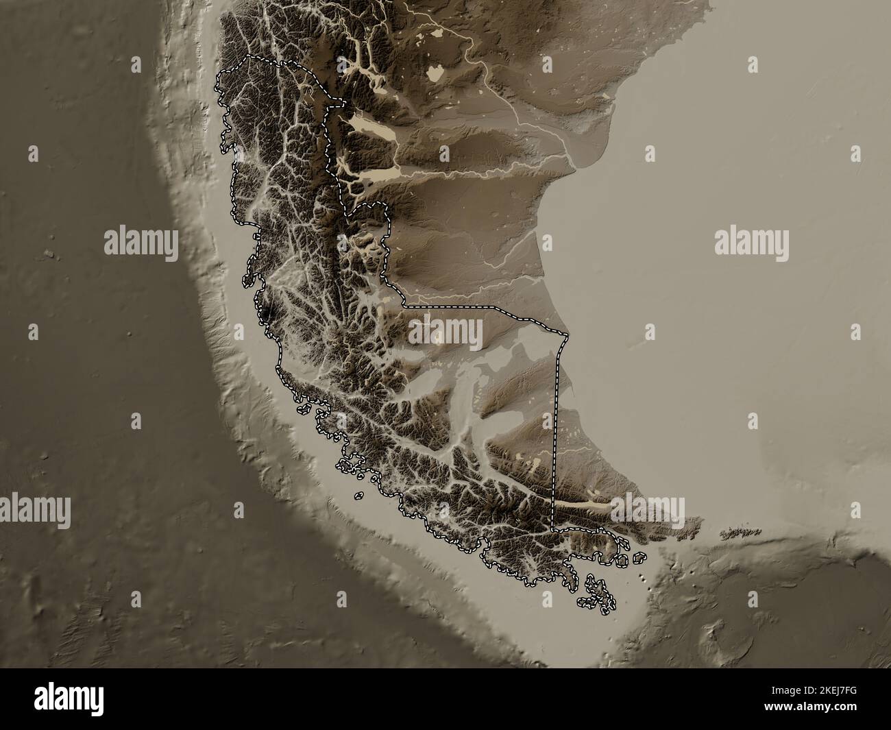 Magallanes y Antartica Chilena, region of Chile. Elevation map colored ...