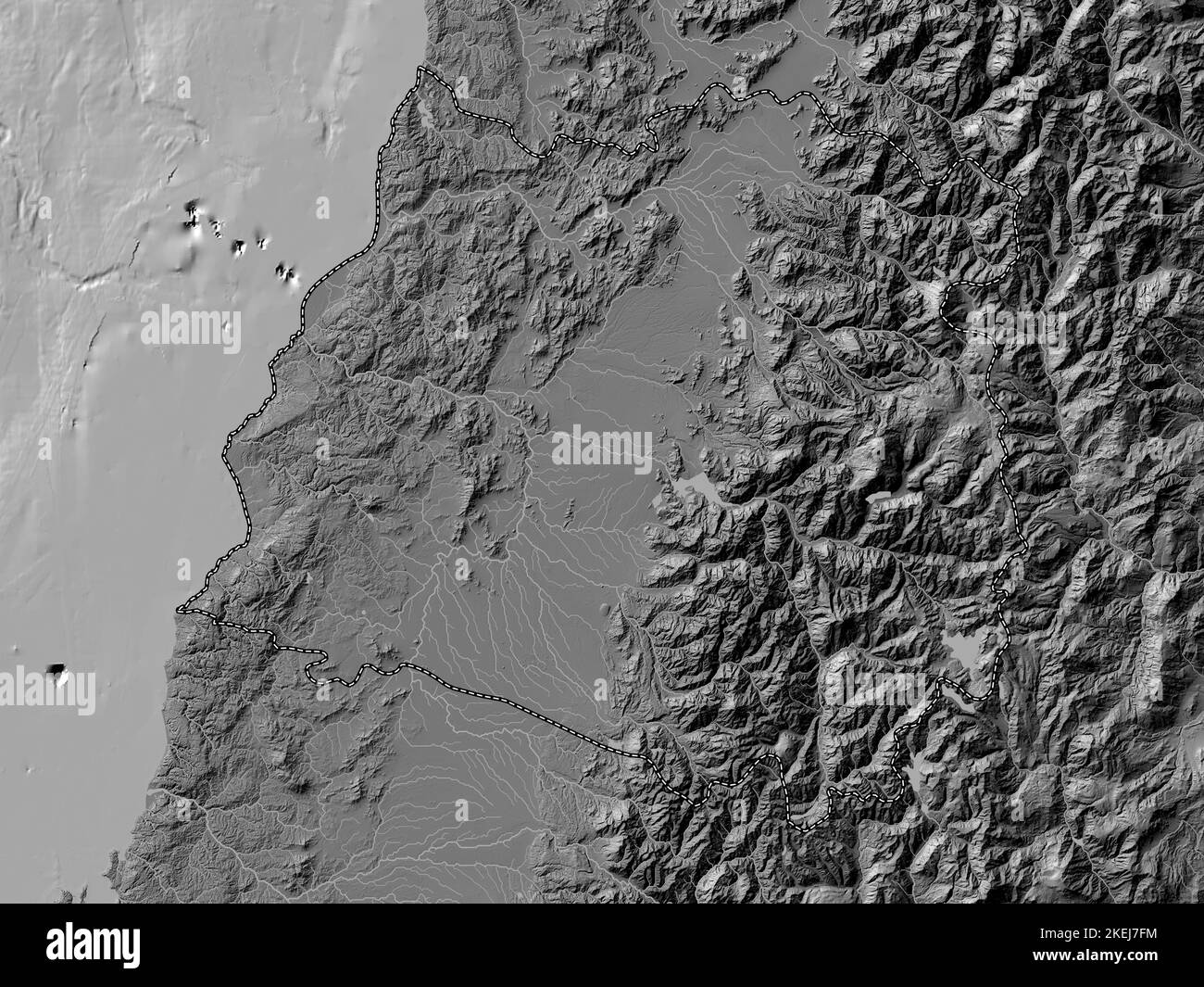 Maule, region of Chile. Bilevel elevation map with lakes and rivers ...