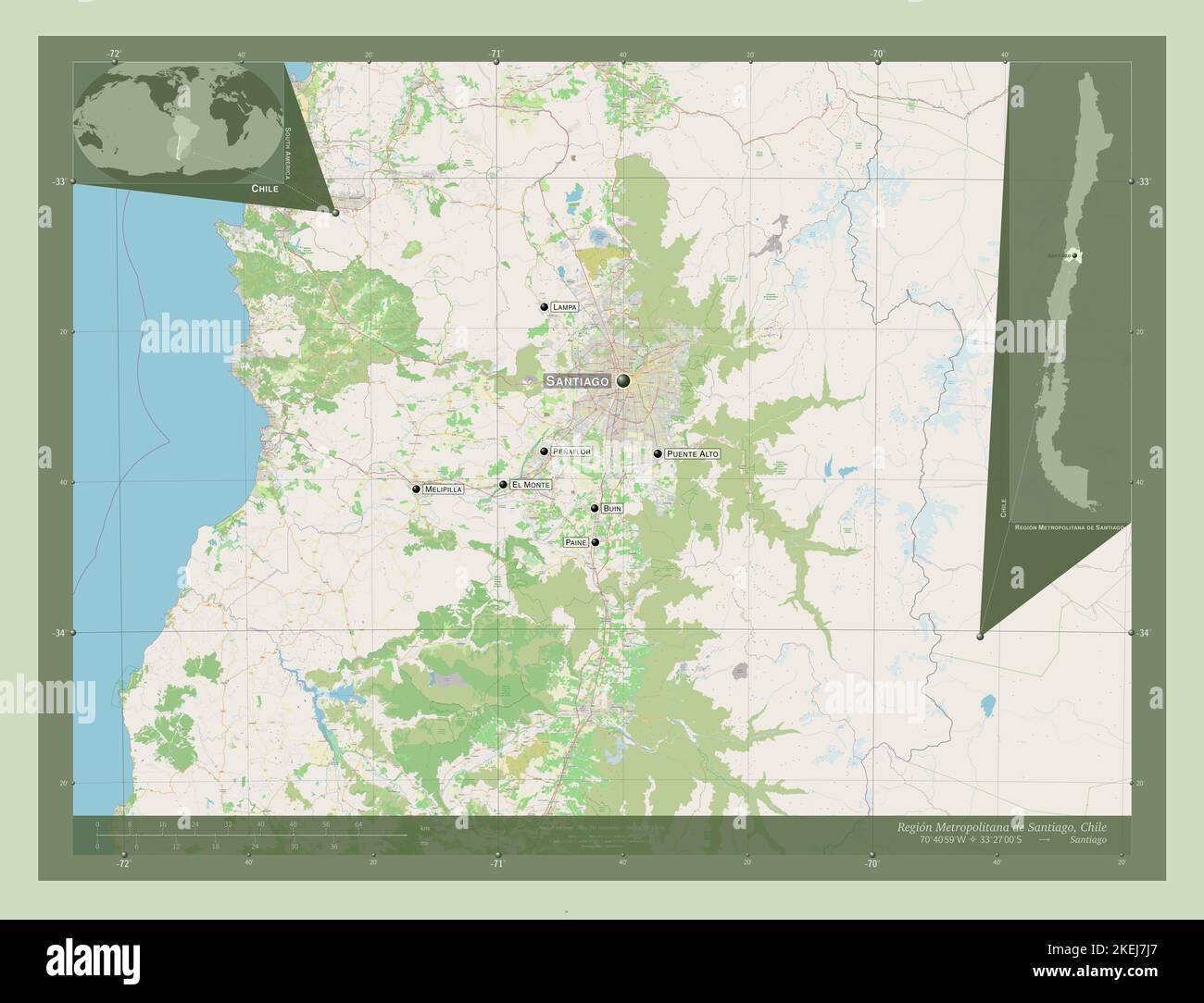 Region Metropolitana de Santiago, region of Chile. Open Street Map ...