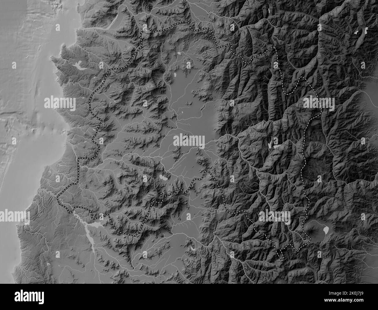 Region Metropolitana de Santiago, region of Chile. Grayscale elevation ...