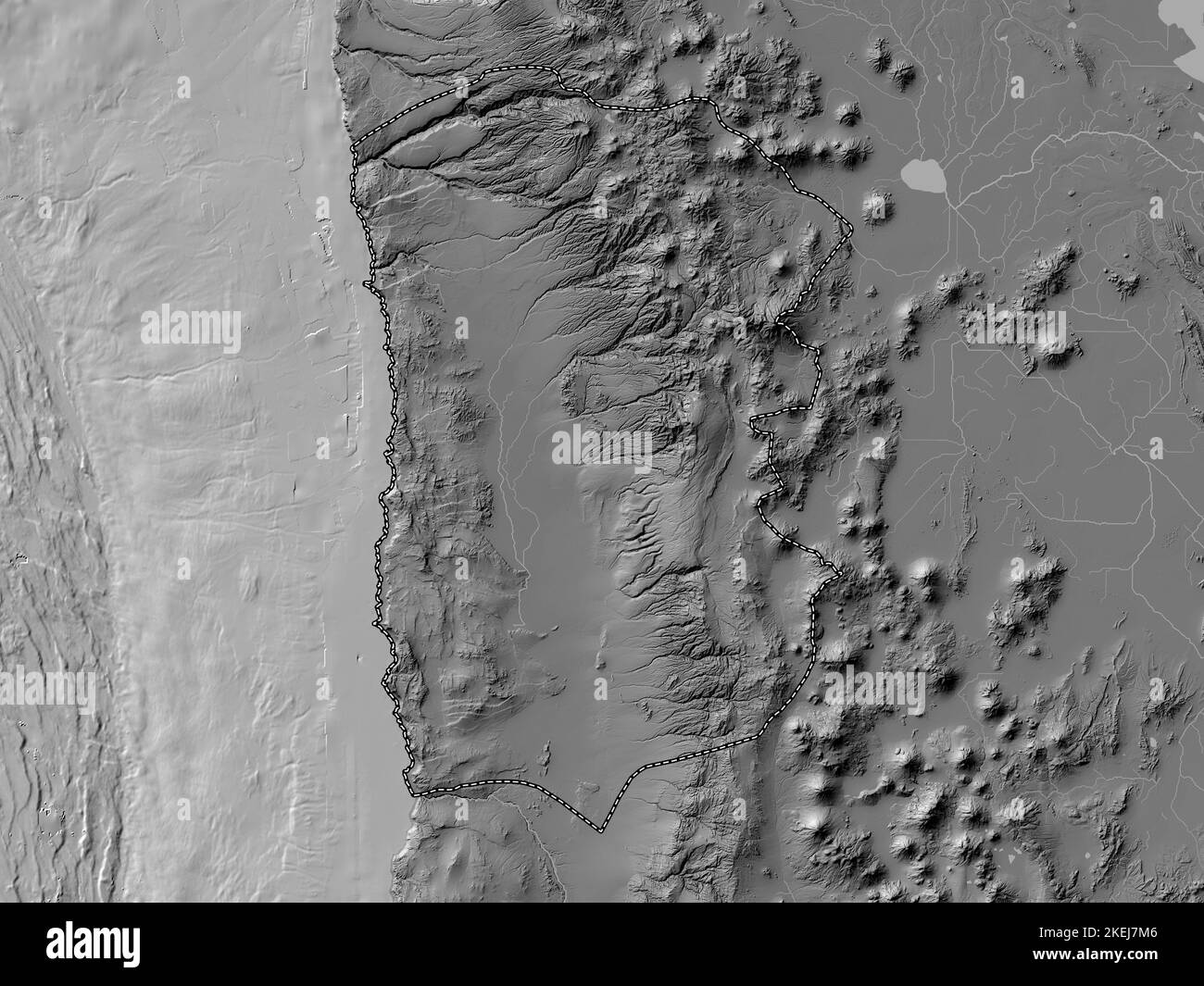 Tarapaca, region of Chile. Bilevel elevation map with lakes and rivers ...