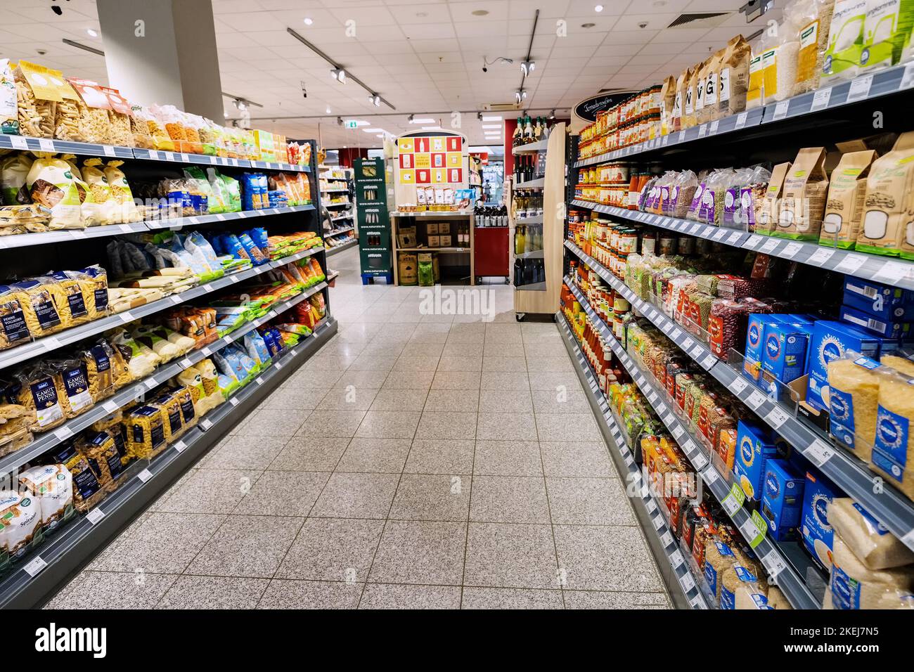 26 July 2022, Munster, Germany: Cereals, pasta and other long-term ...