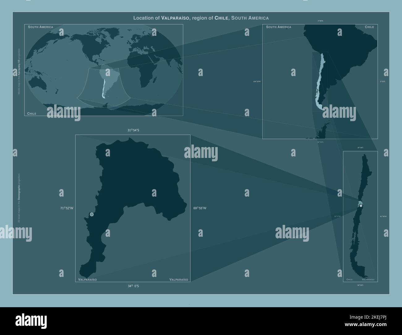 Valparaiso, region of Chile. Diagram showing the location of the region ...