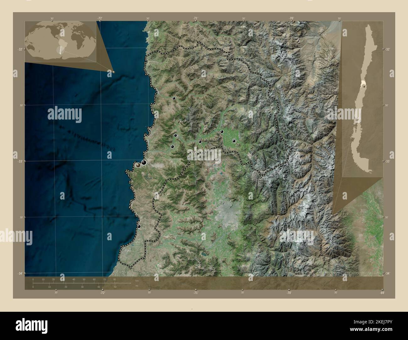Valparaiso, region of Chile. High resolution satellite map. Locations ...