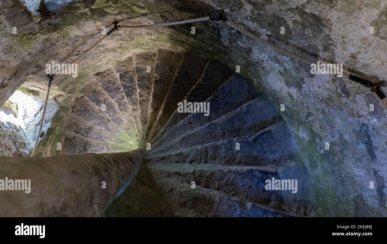 Spiral stone staircase in Carew castle, Pembrokeshire, Wales, UK Stock ...