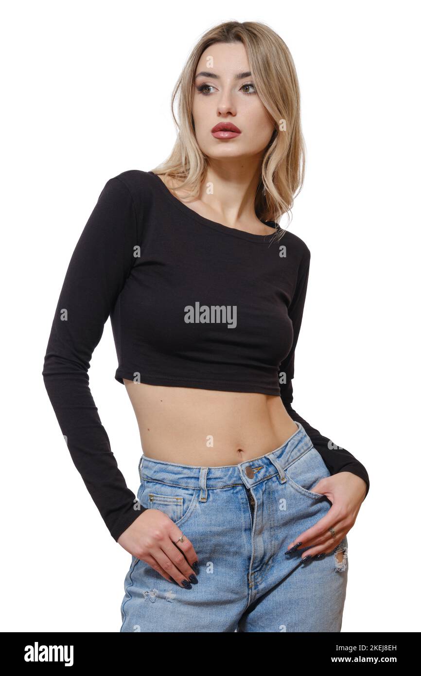 Brunette model wearing denim shirt hi-res stock photography and images ...