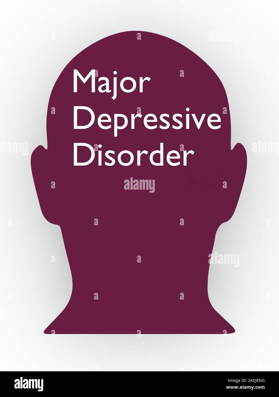 3D illustration of a purple head silhouette titled as Major Depressive ...