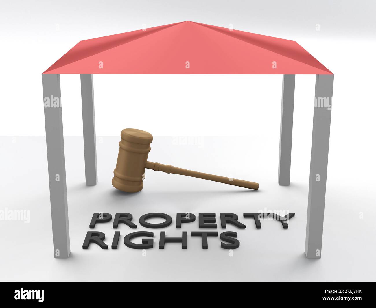 3D illustration of a legal gavel in a symbolic house, with Property Rights script Stock Photo ...
