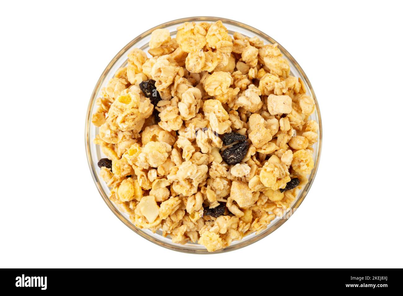 Granola bowl with raisins, nuts. Homemade crunchy granola isolated on ...