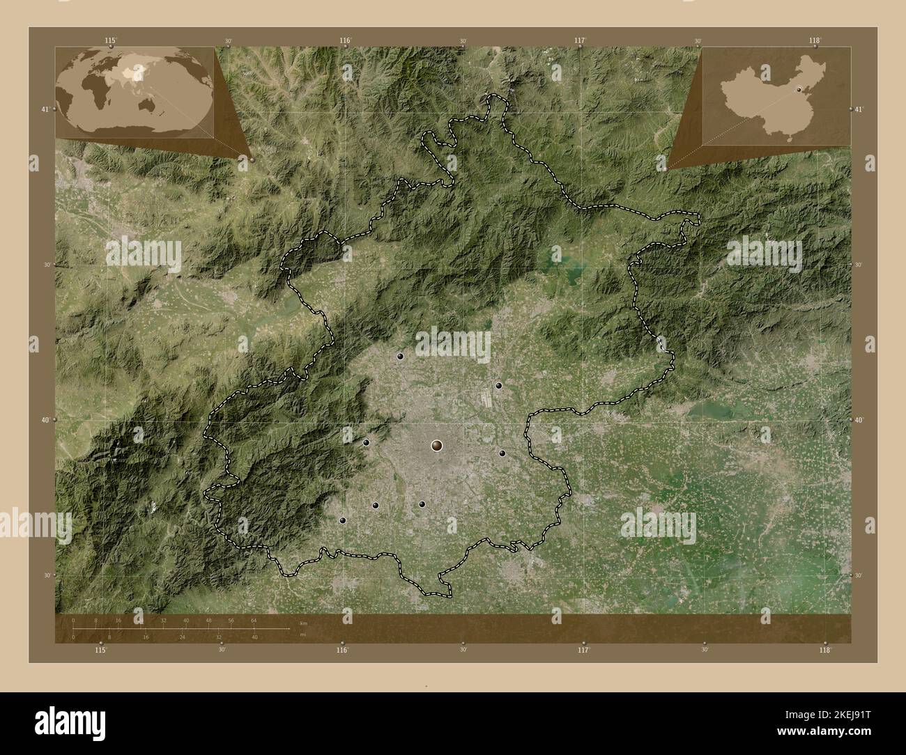 Beijing, municipality of China. Low resolution satellite map. Locations ...