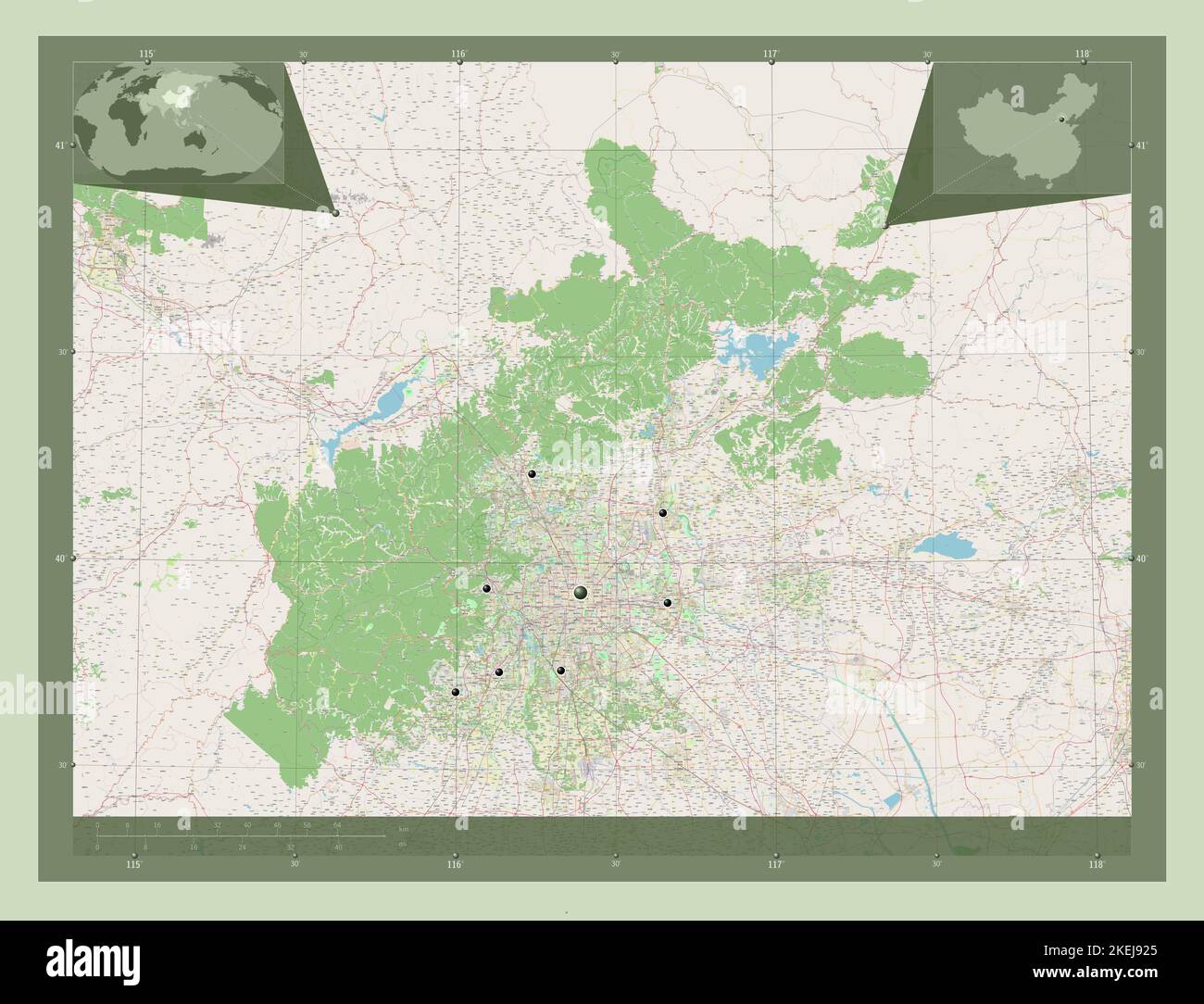 Beijing, municipality of China. Open Street Map. Locations of major ...