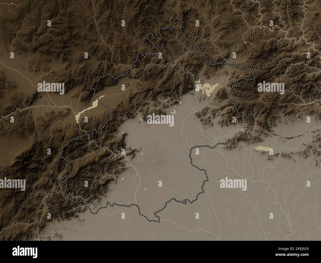 Beijing, municipality of China. Elevation map colored in sepia tones ...