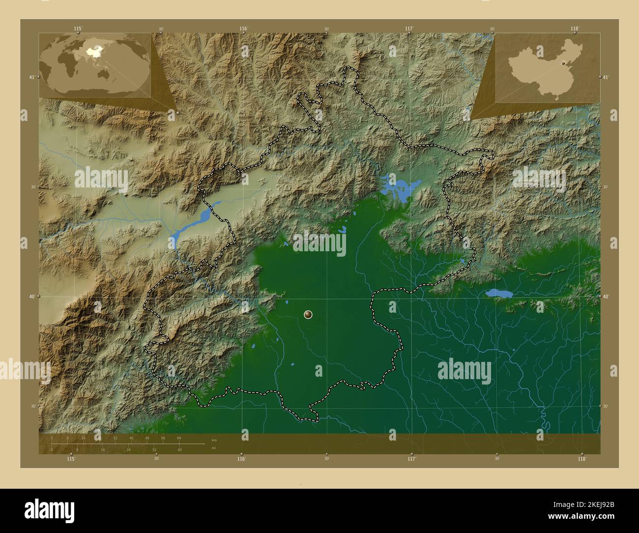 Beijing, municipality of China. Colored elevation map with lakes and ...