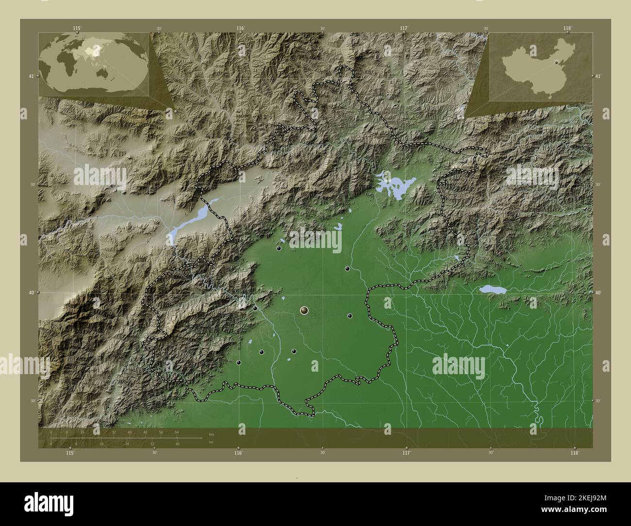 Beijing, municipality of China. Elevation map colored in wiki style ...