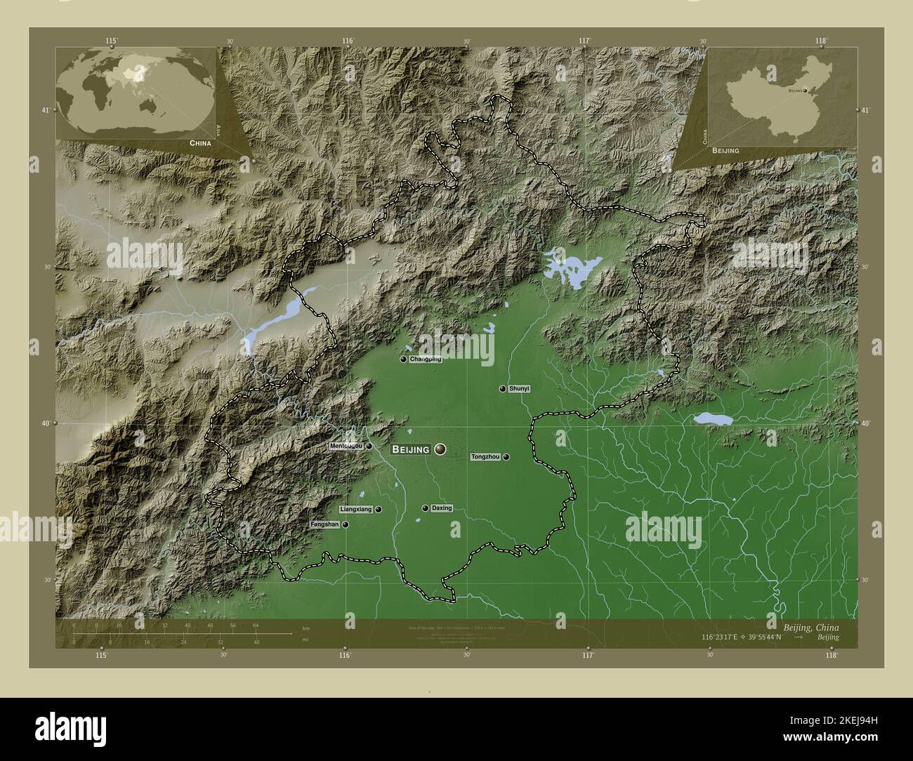 Beijing, municipality of China. Elevation map colored in wiki style ...