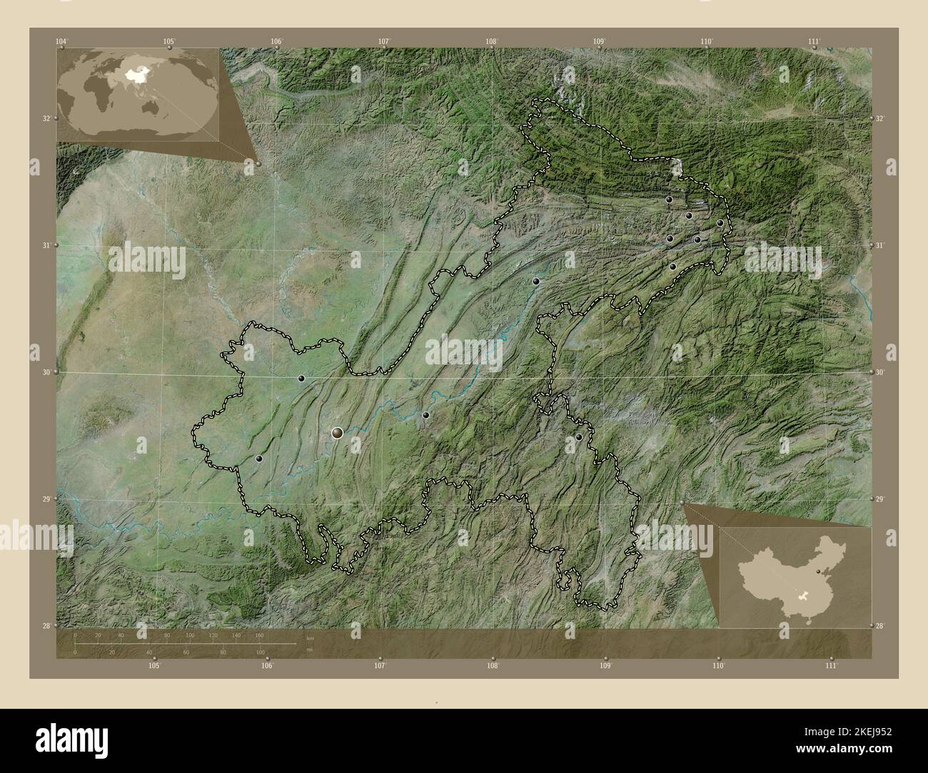 Chongqing, municipality of China. High resolution satellite map ...