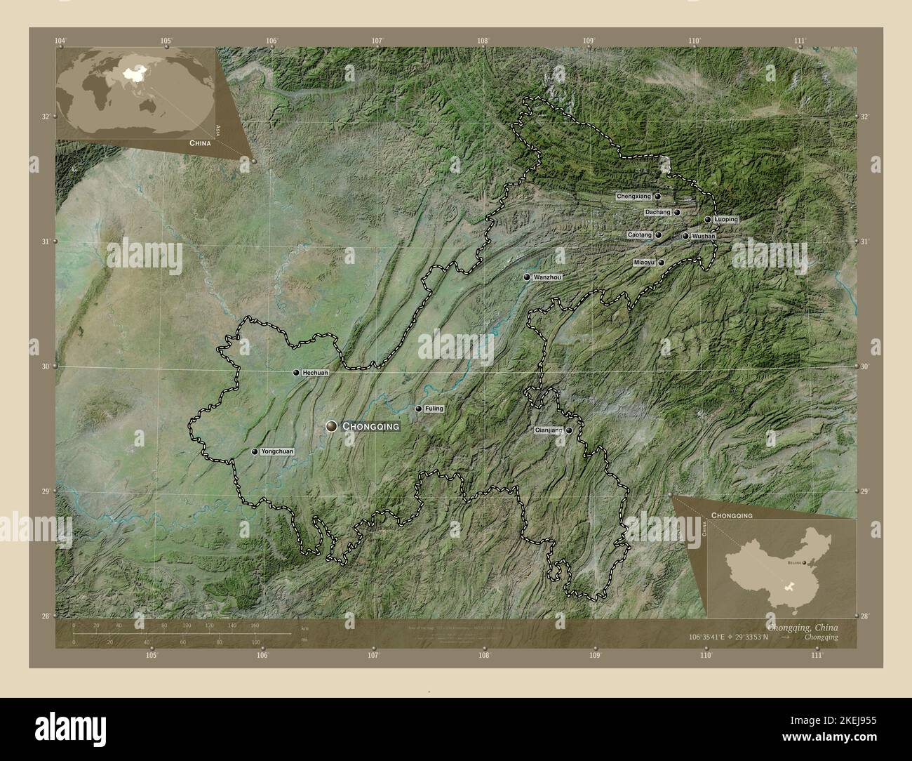 Chongqing, municipality of China. High resolution satellite map ...