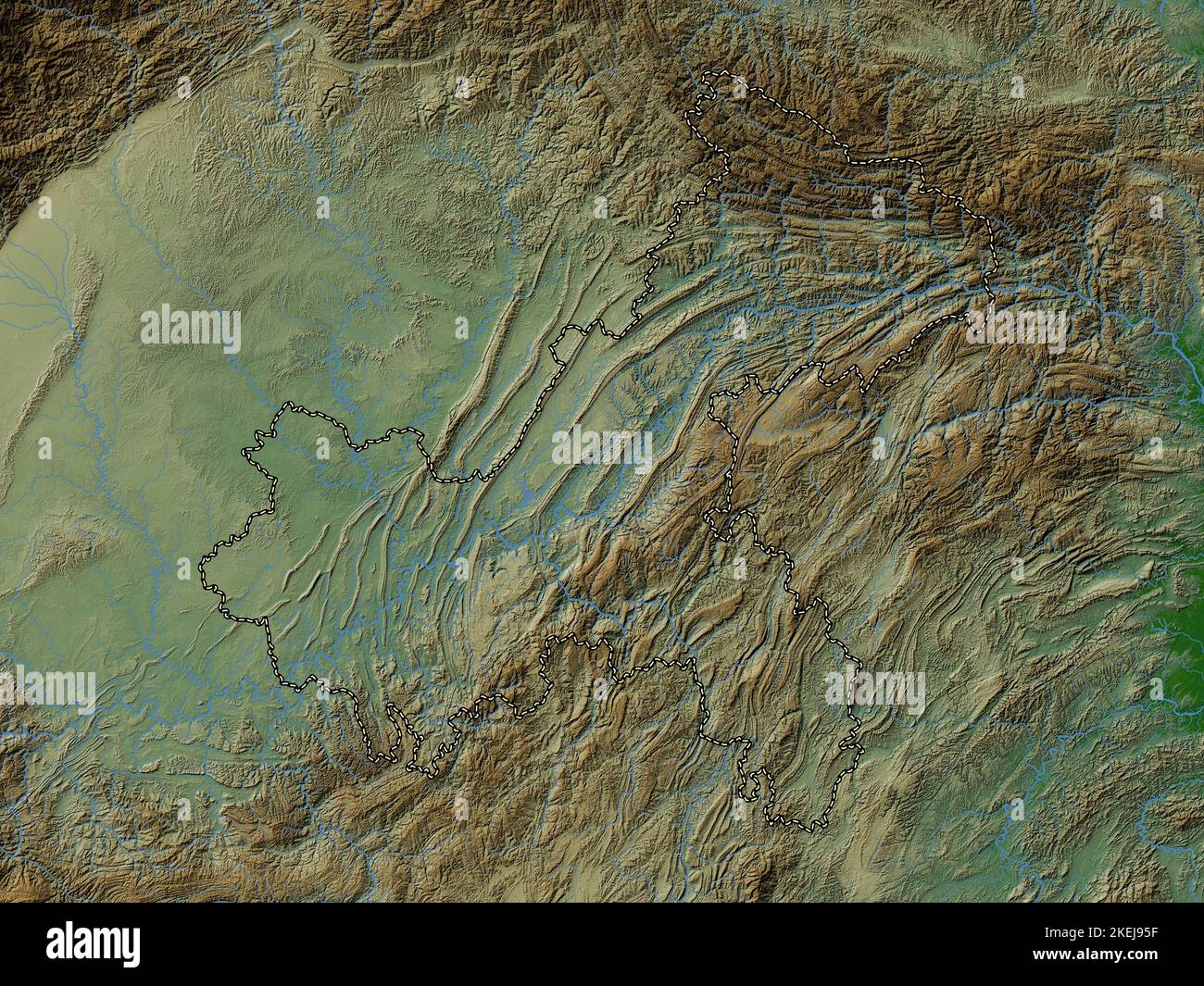 Chongqing, municipality of China. Colored elevation map with lakes and ...