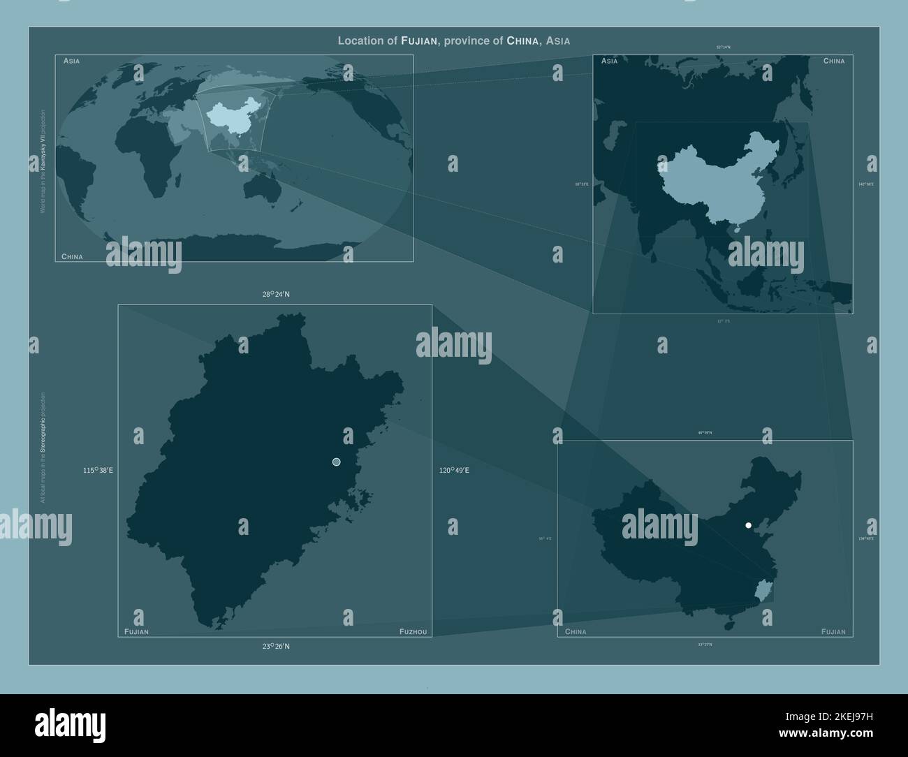 Fujian, province of China. Diagram showing the location of the region ...