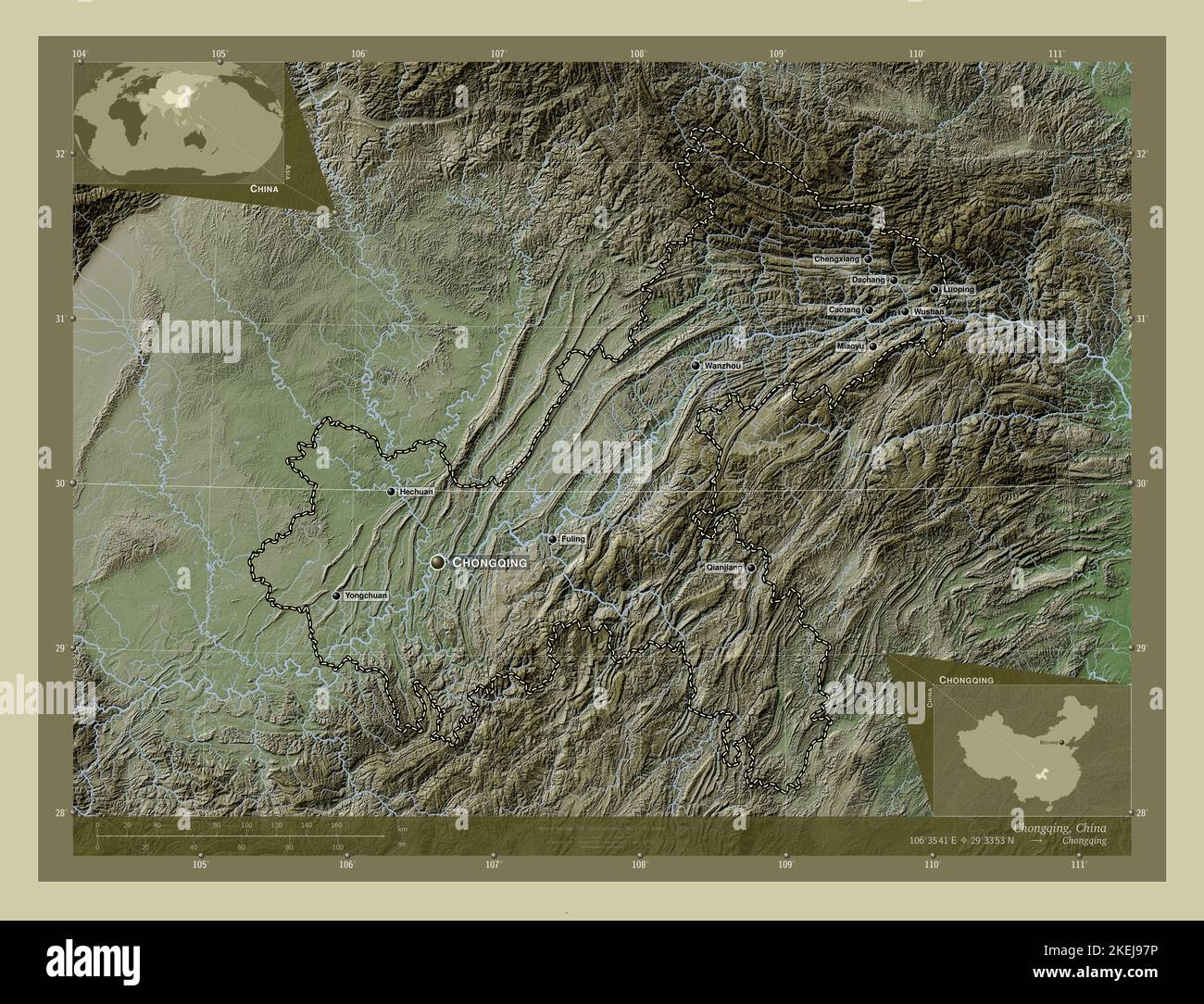 Chongqing, municipality of China. Elevation map colored in wiki style ...