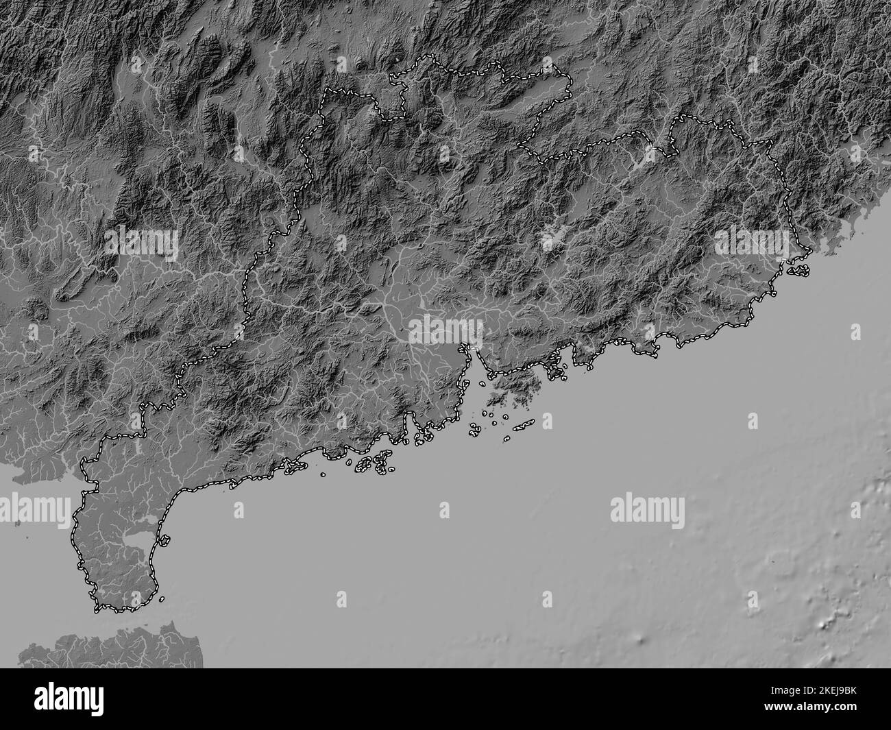 Guangdong, province of China. Bilevel elevation map with lakes and ...