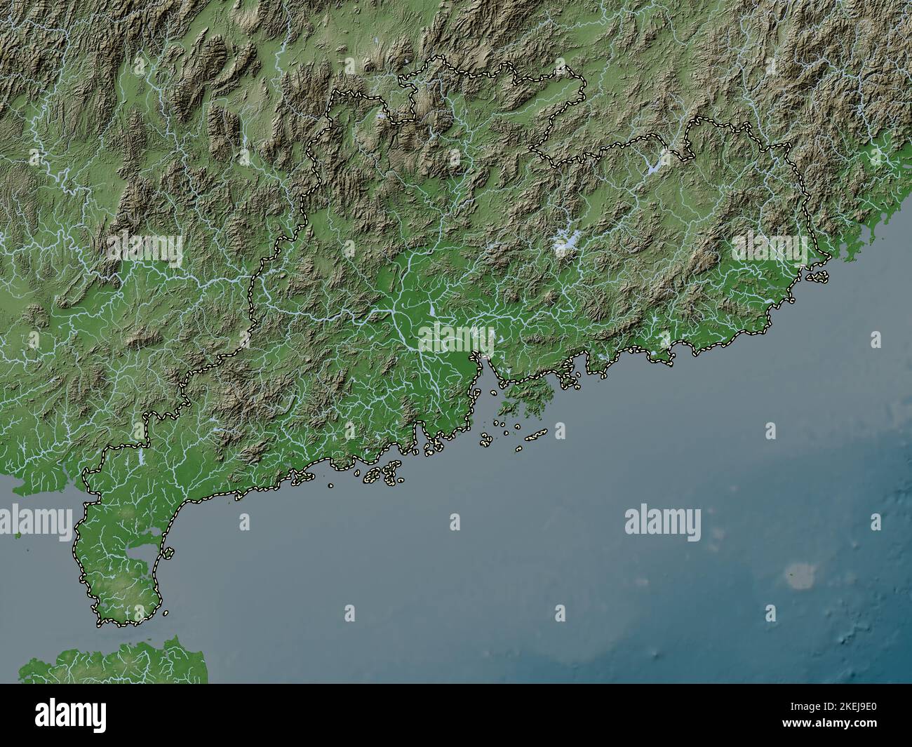 Guangdong, province of China. Elevation map colored in wiki style with ...