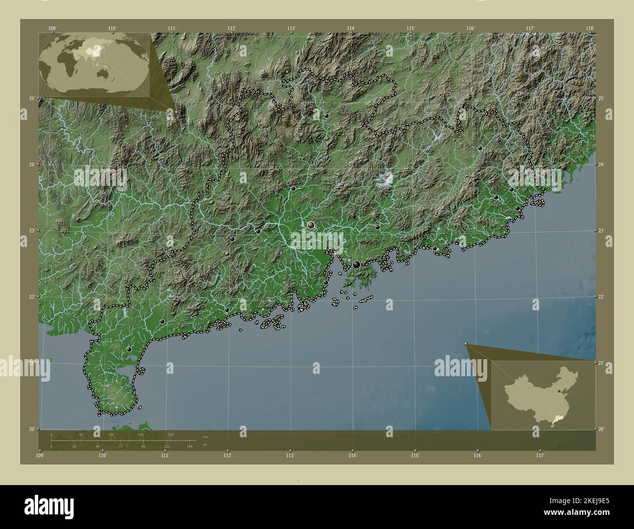 Guangdong, province of China. Elevation map colored in wiki style with ...