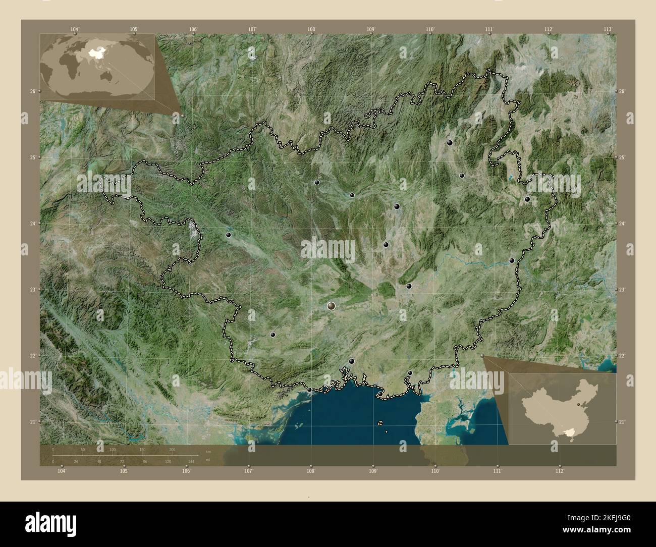 Guangxi, autonomous region of China. High resolution satellite map ...