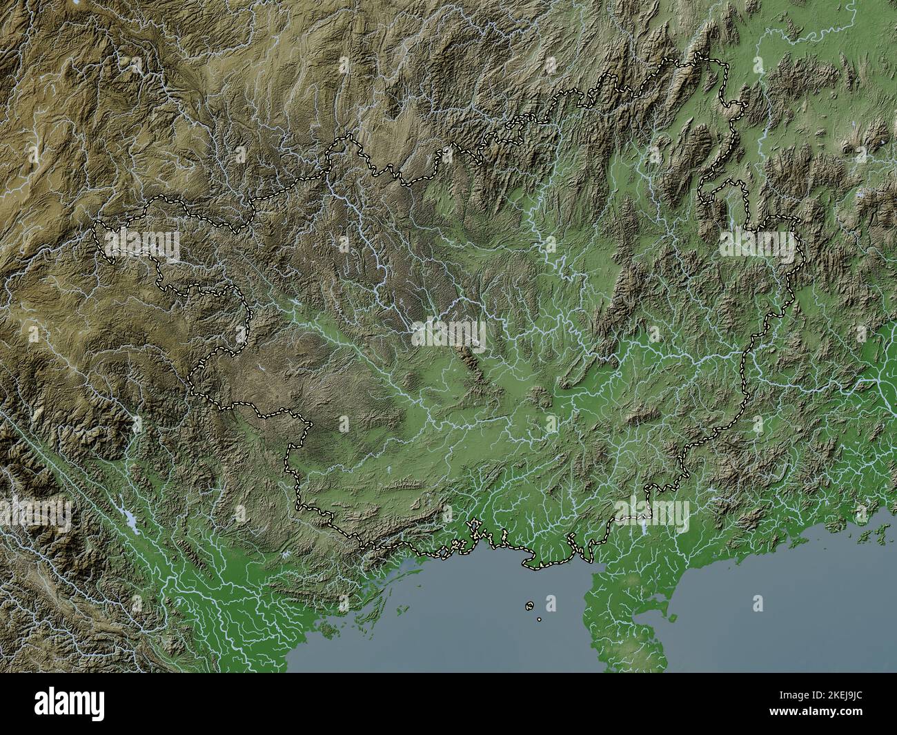 Guangxi, autonomous region of China. Elevation map colored in wiki ...