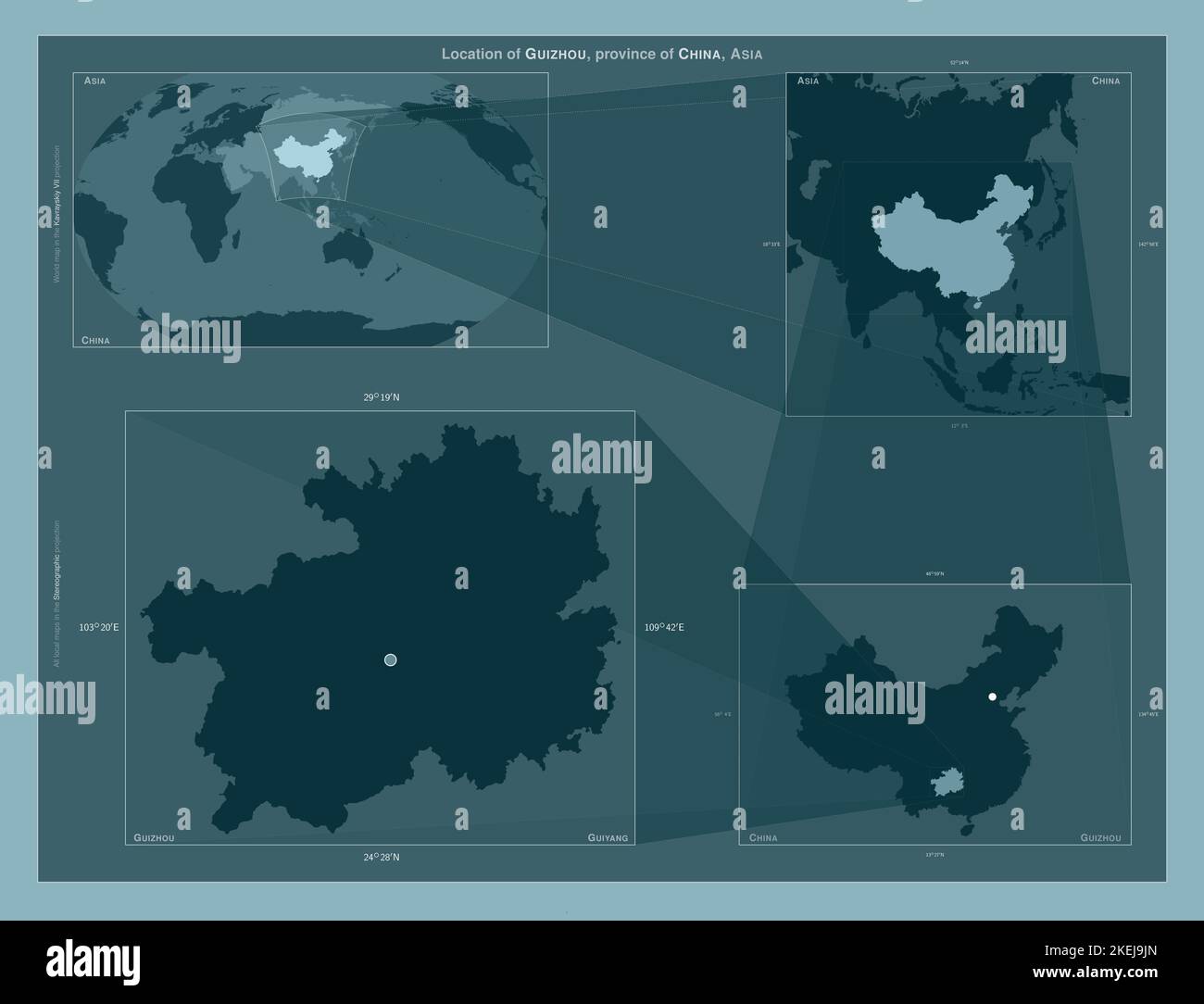 Guizhou, province of China. Diagram showing the location of the region ...