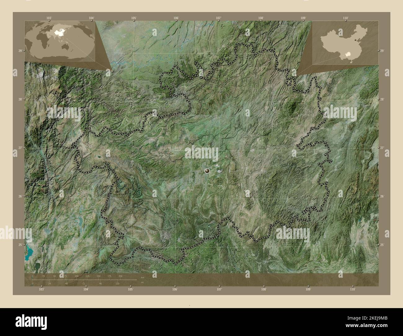 Guizhou, province of China. High resolution satellite map. Corner ...
