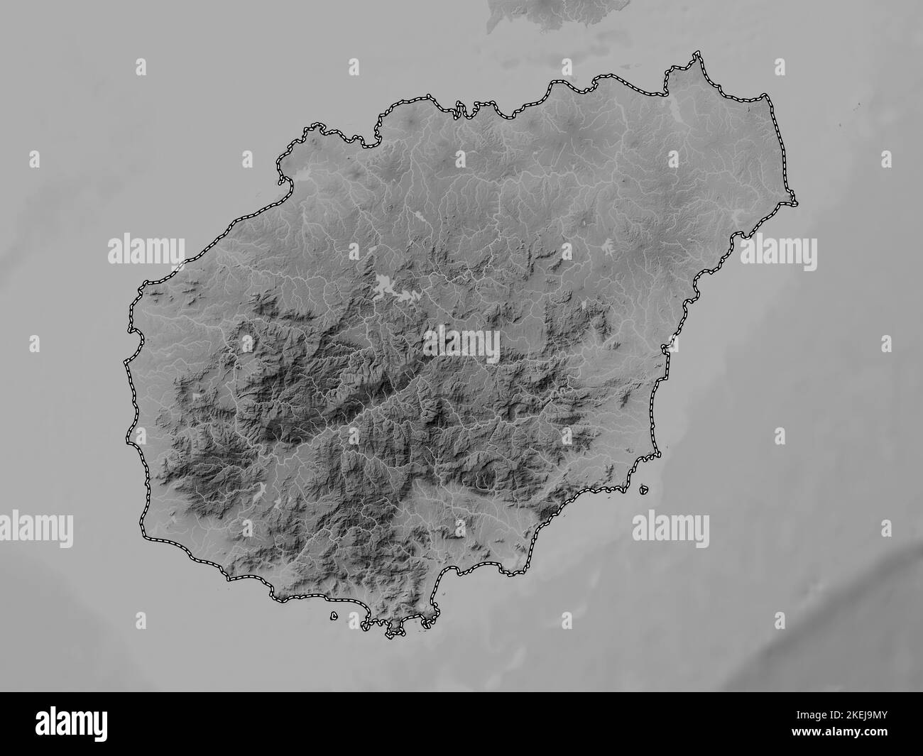 Hainan, province of China. Grayscale elevation map with lakes and ... Hainan, province of China. Grayscale elevation map with lakes and ...